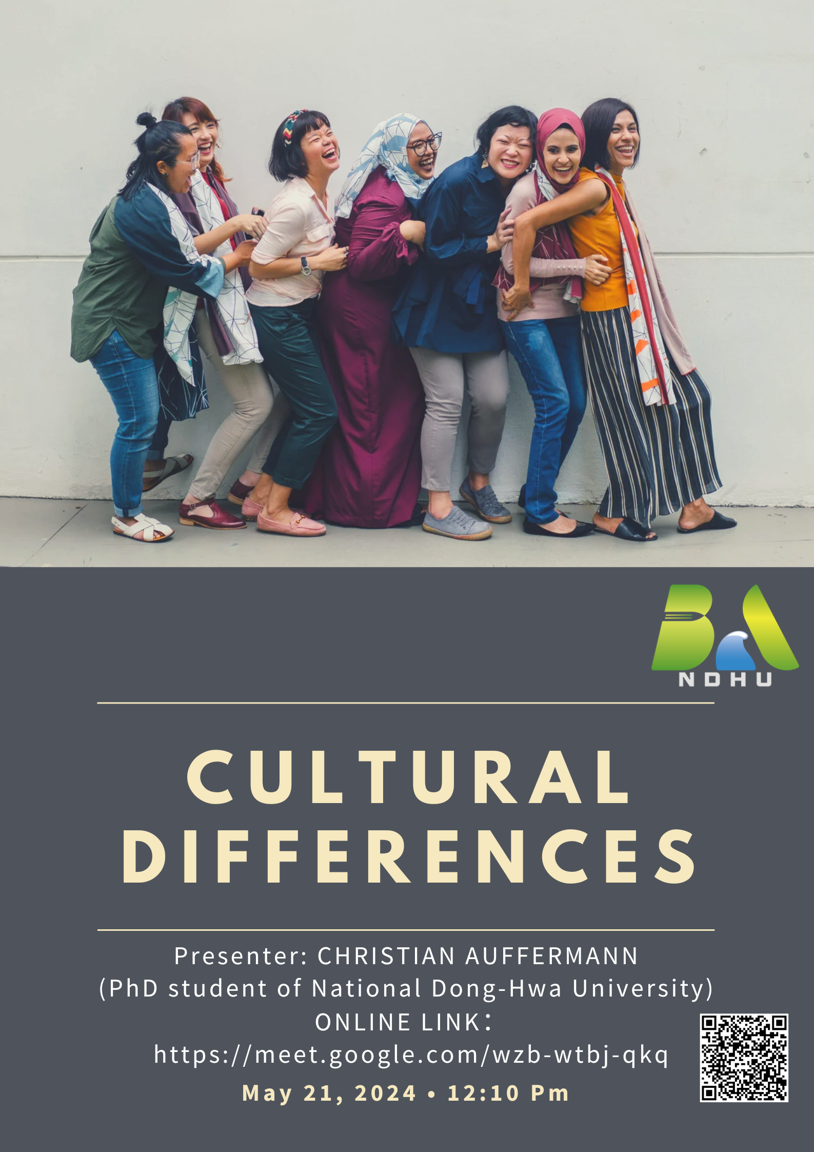 【演講公告】CHRISTIAN AUFFERMANN (PhD student of NDHU) Cultural Differences